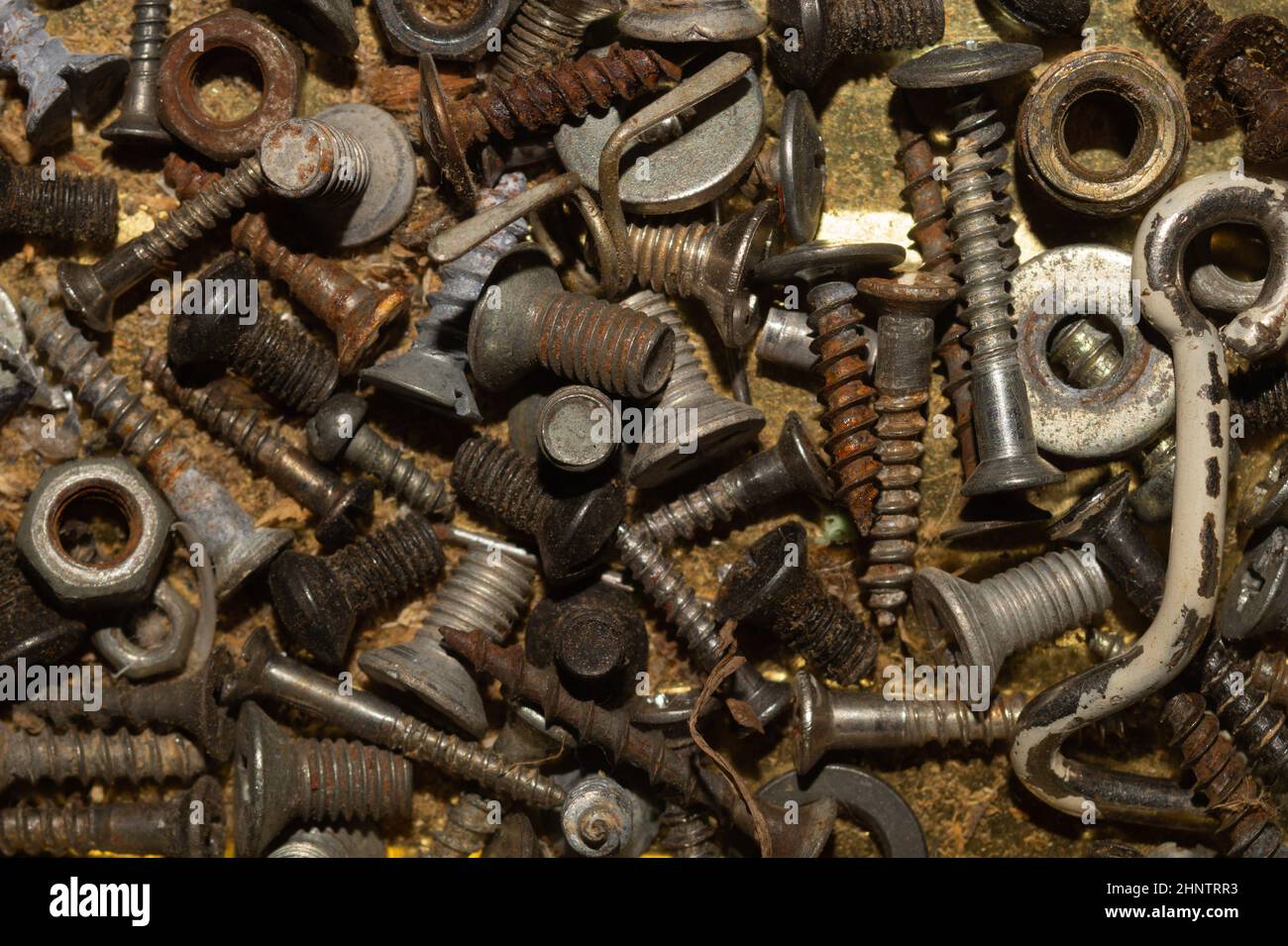 Screws background. heap of tapping screws. work tool. pile of fasteners ...