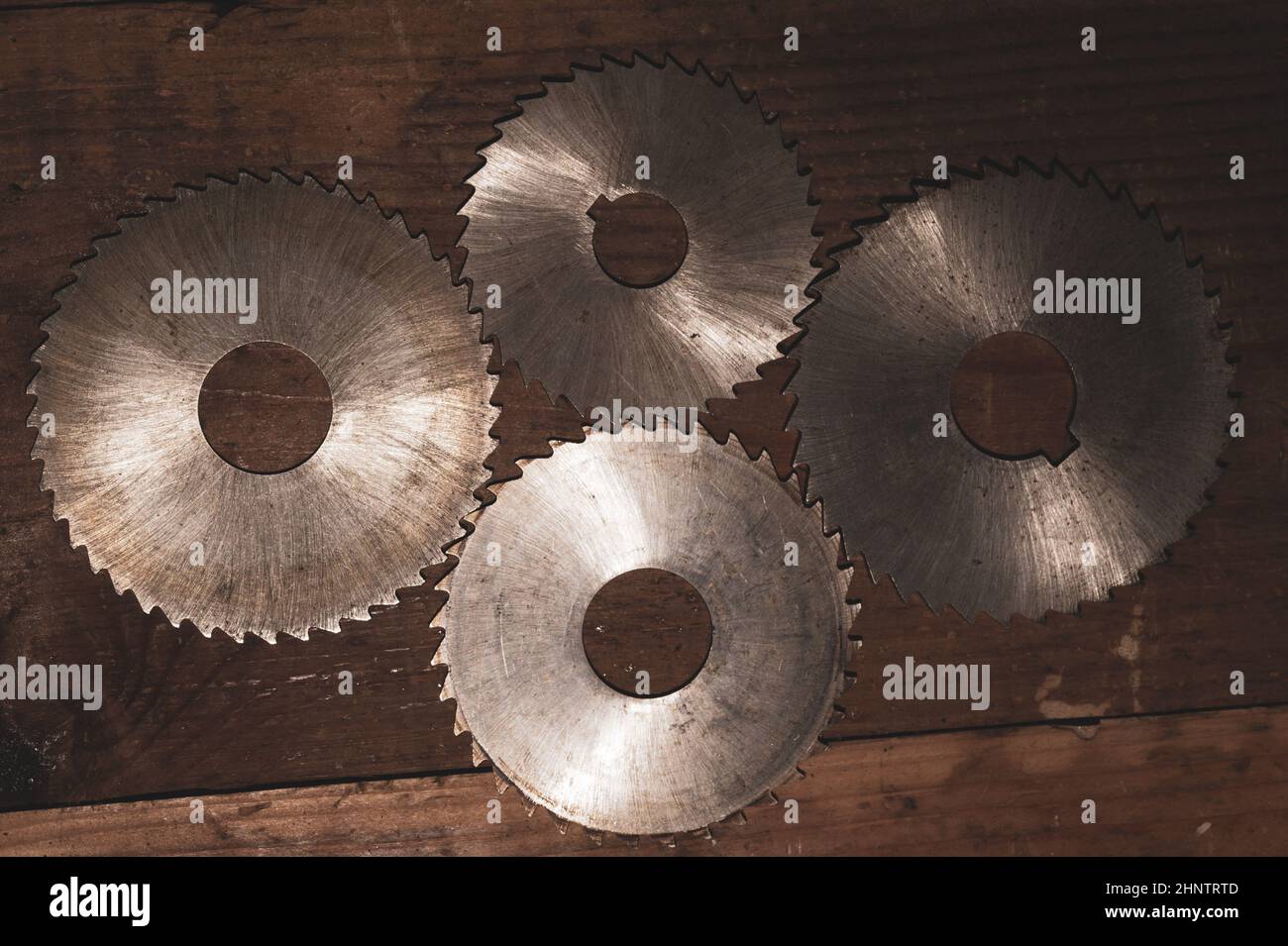 Circular saw blades. carpentry tools. industrial background. equipment ...
