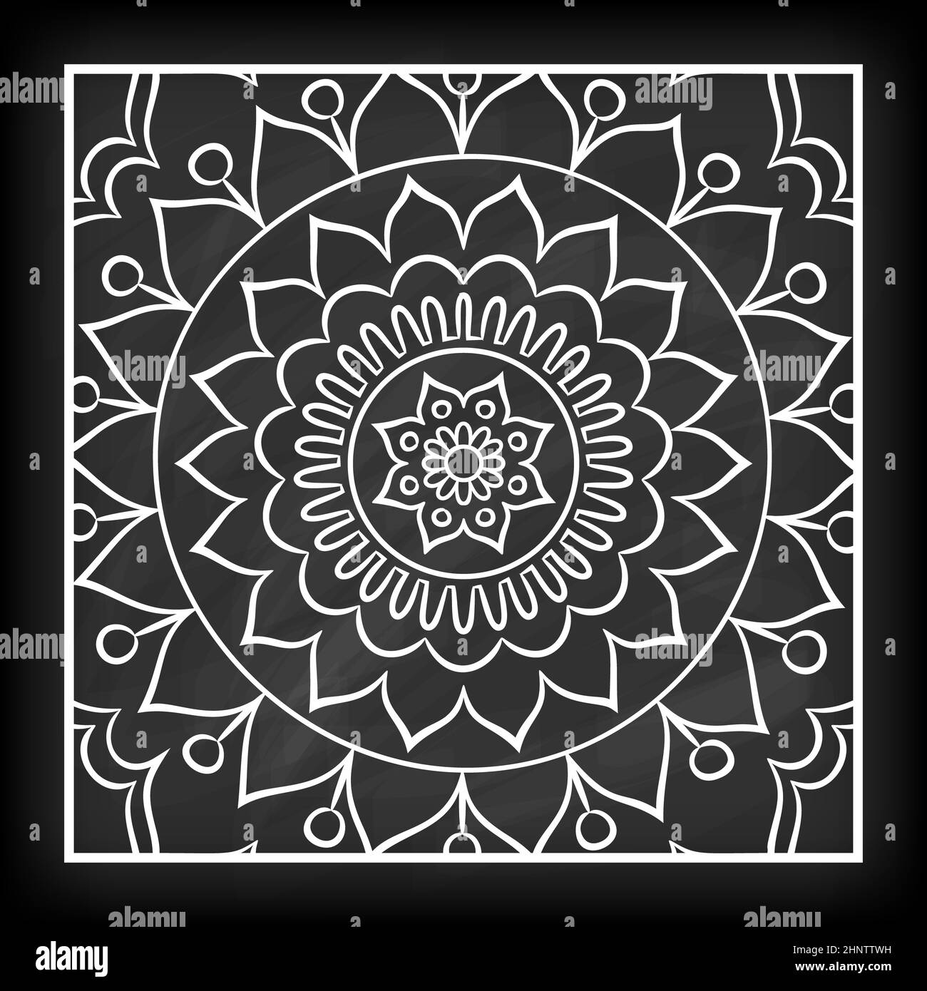 Doodle mandala flower on chalkboard. Outline floral design element ...