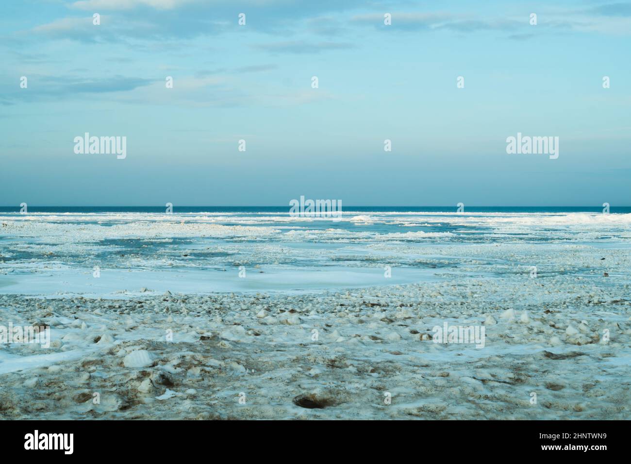 Blue frozen lake with the sky. winter landscape. nature background with ...