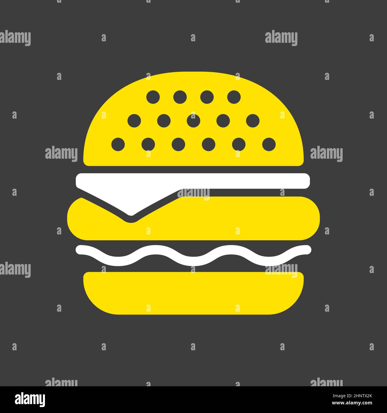 Burger vector glyph icon on dark background. Fast food sign. Graph ...
