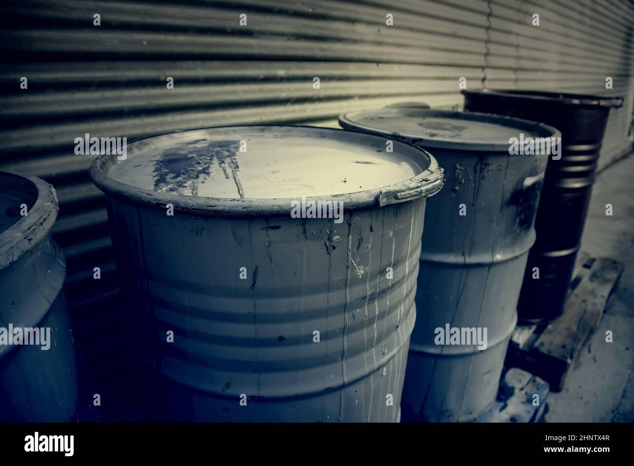 Detail of pollution and garbage, old barrels for transporting ...