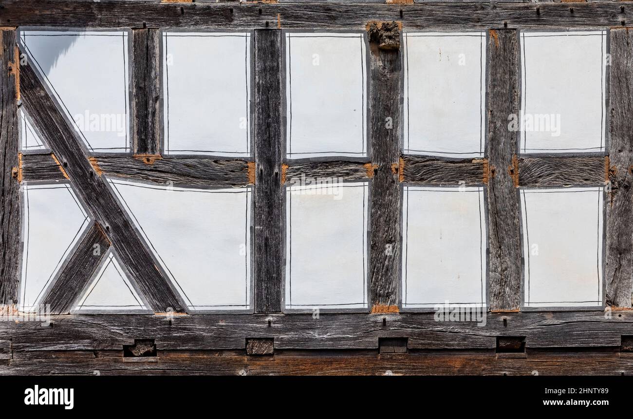 wall of old historic german building with half timbered wooden ...