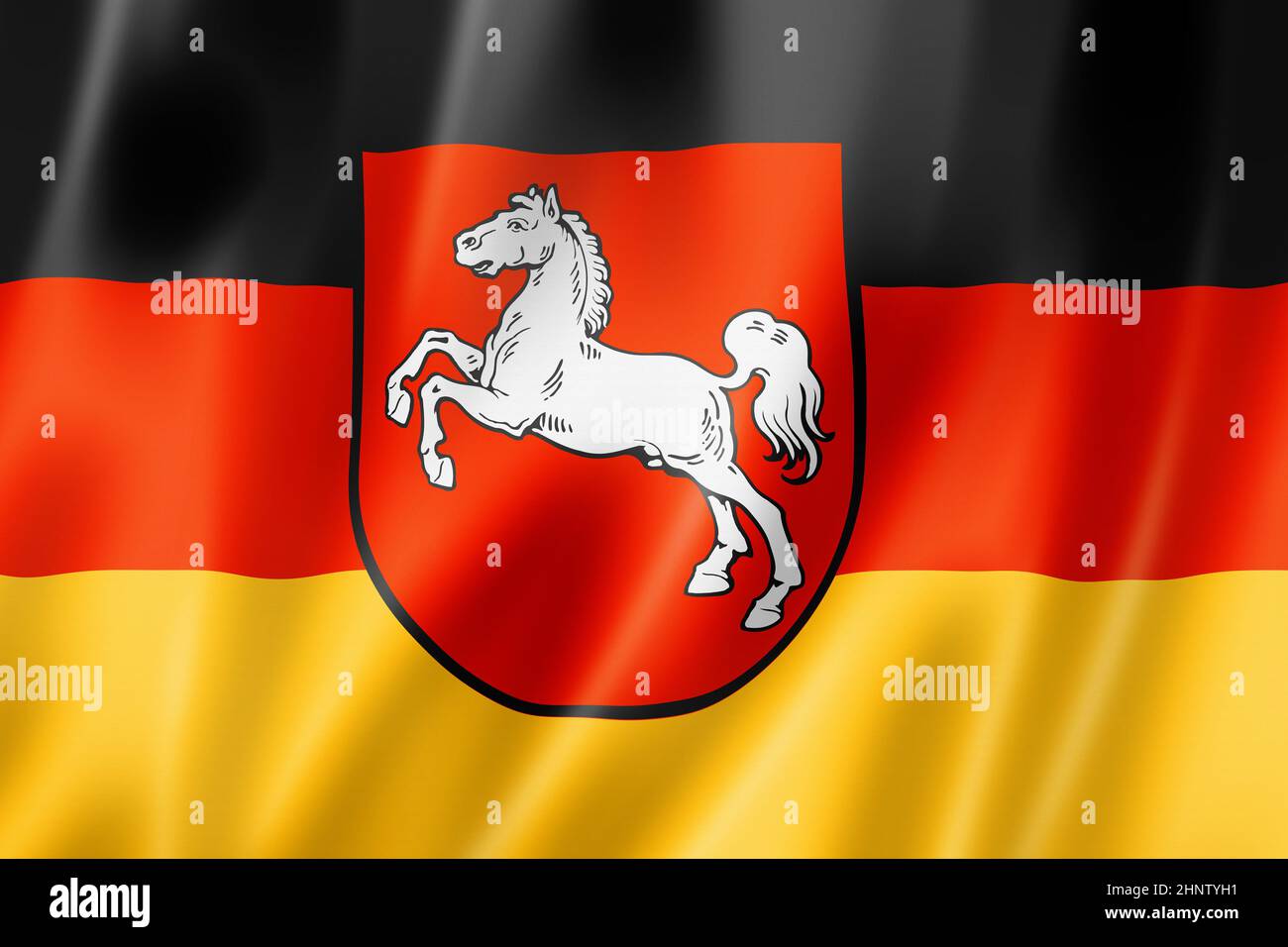 Lower Saxony state flag, Germany waving banner collection. 3D ...