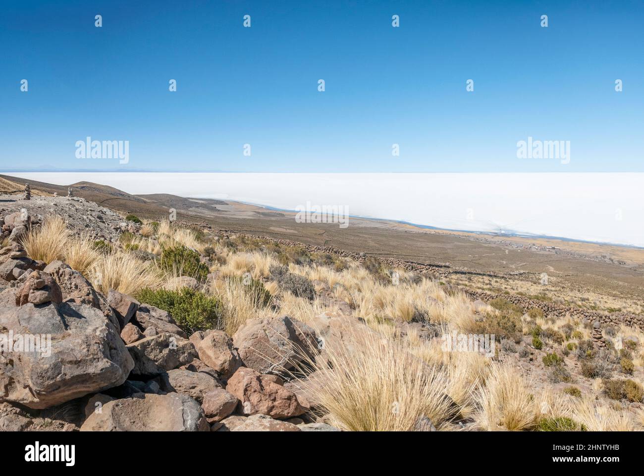 view to salt desert Salar de Uyuni in Bolivia Stock Photo - Alamy