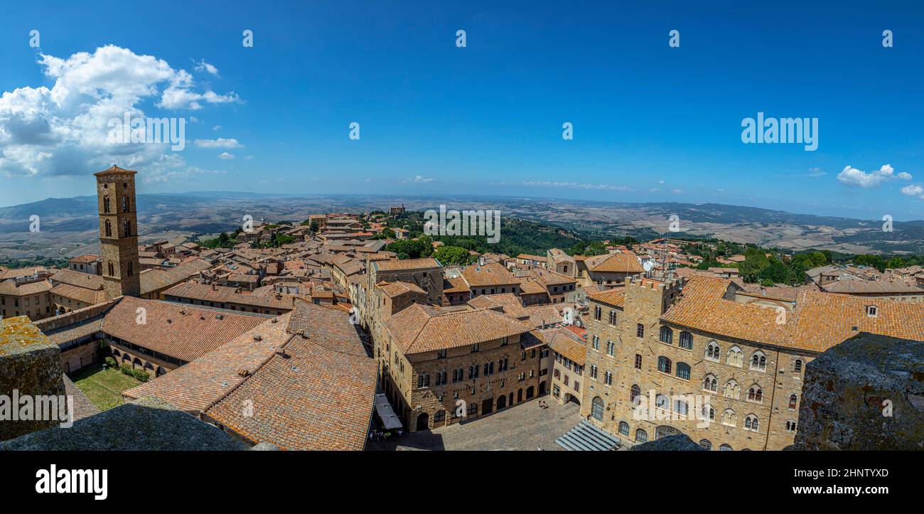 Tuscany, Volterra town skyline, church and panorama view on sunset ...