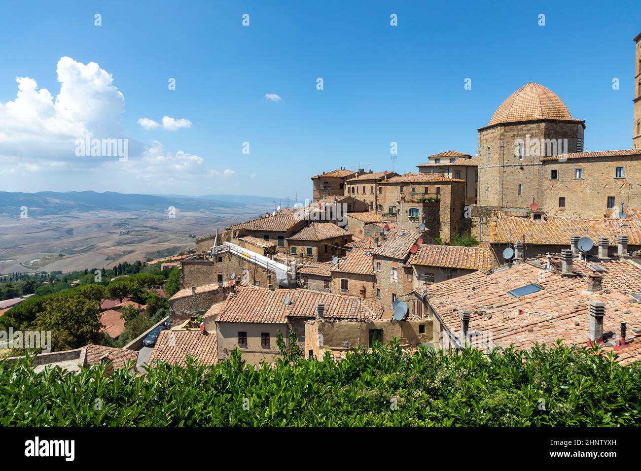 Tuscany, Volterra town skyline, church and panorama view on sunset ...