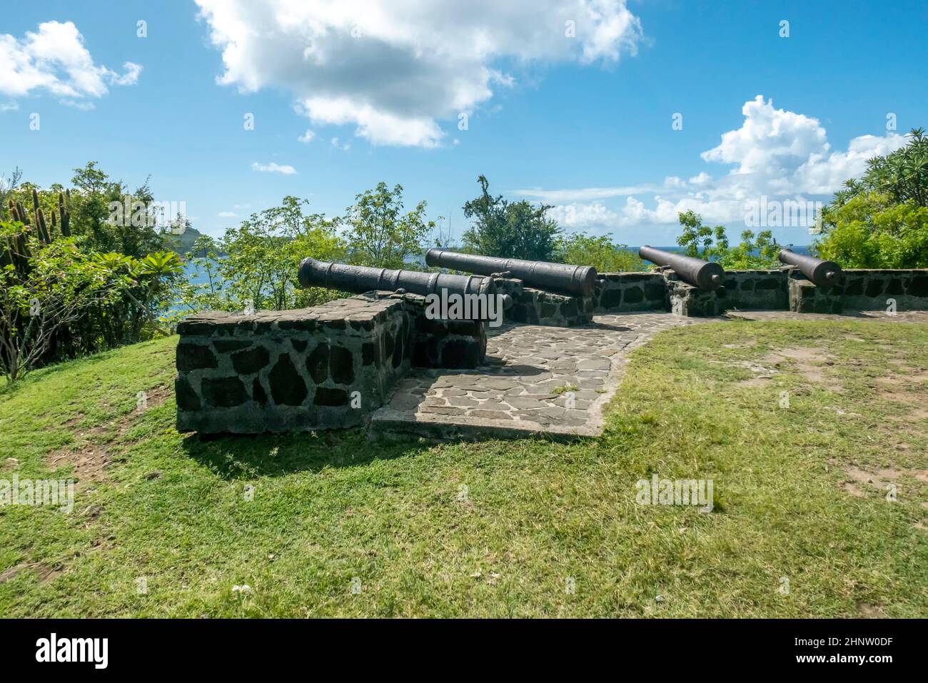 Medieval cannons on the hilltop of Fort Hamilton on Bequia Island, St ...
