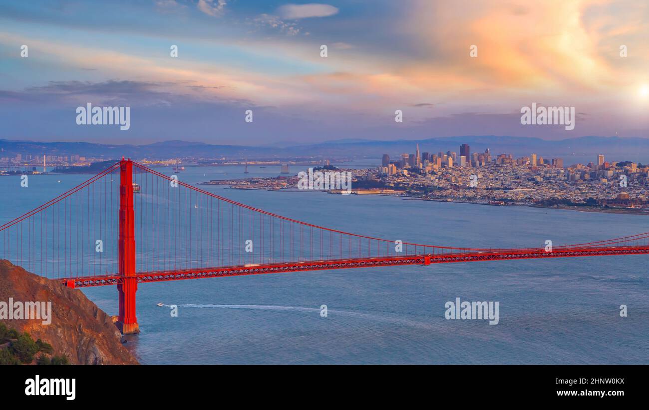 Famous Golden Gate Bridge San Francisco in California USA at twilight ...