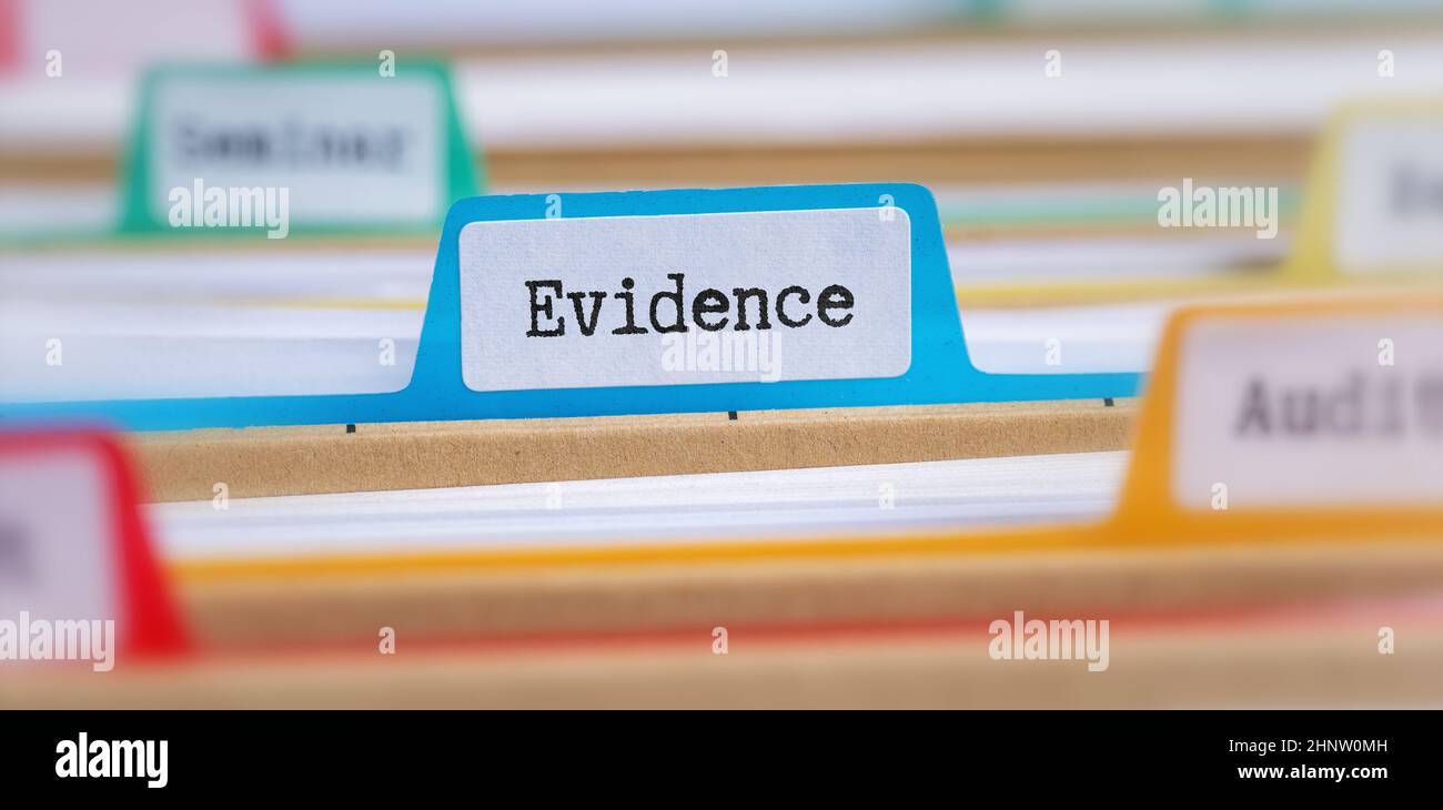 File folders with a tab labeled Evidence Stock Photo - Alamy