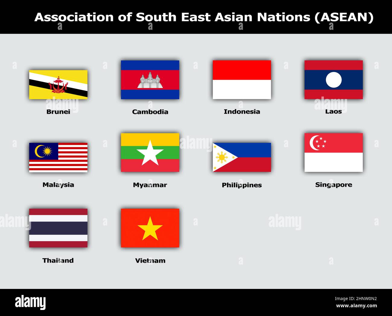 3d Illustration With National Flags Of The Association Of Southeast