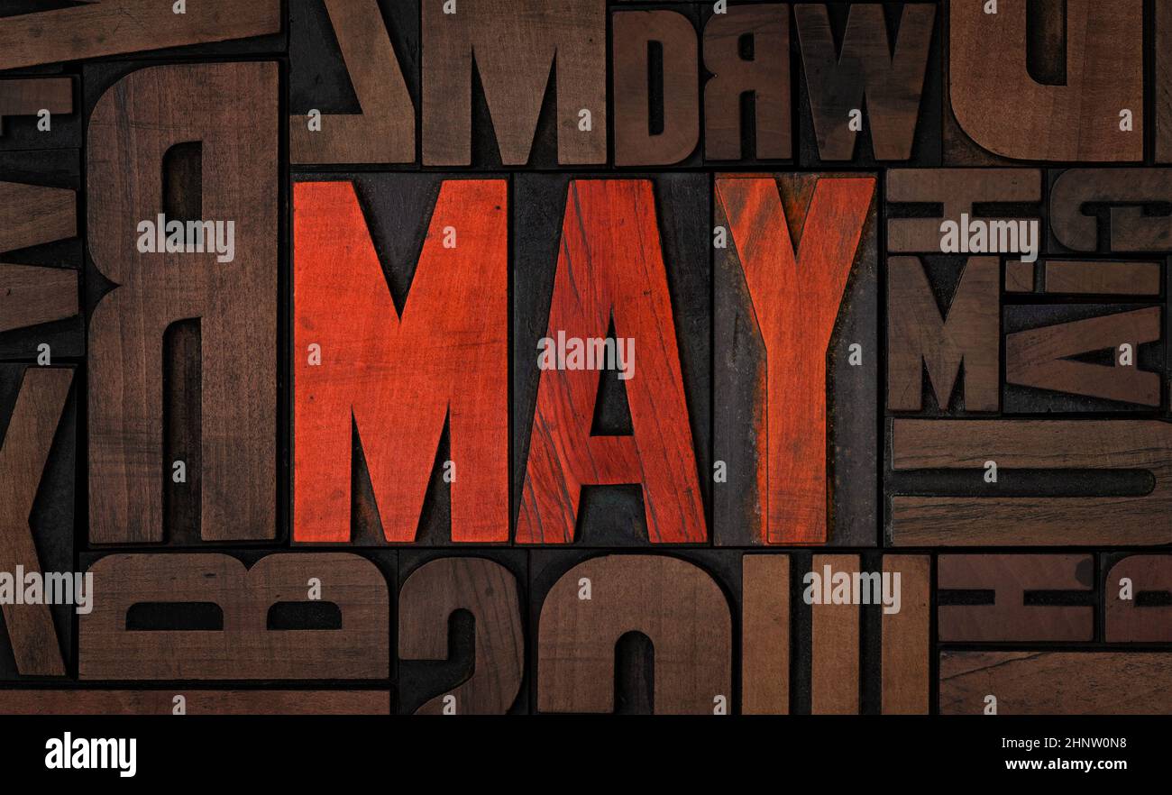 Retro letterpress wood type printing blocks - May Stock Photo - Alamy