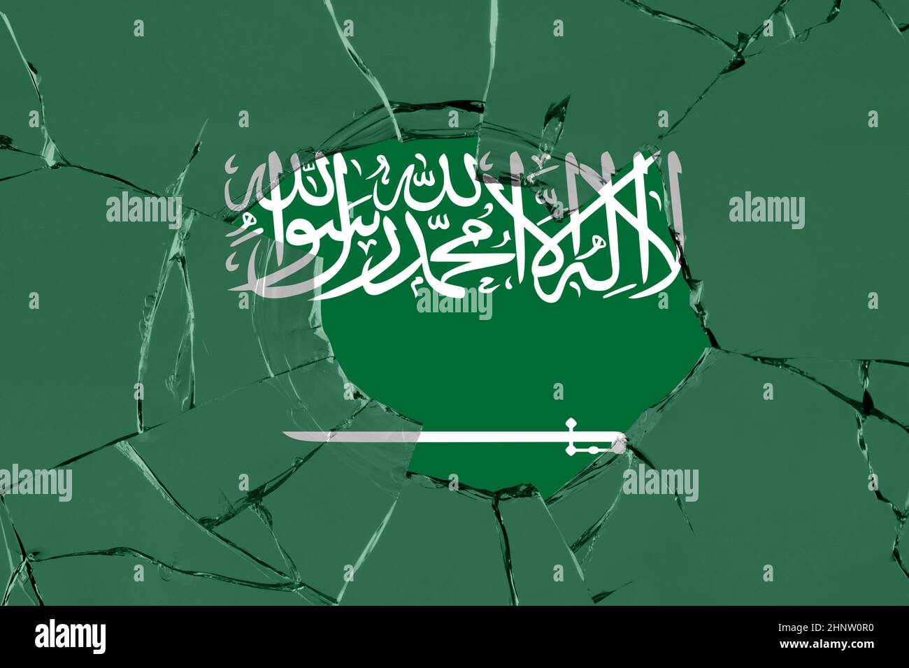 3D Flag of Saudi Arabia on a glass breakage Stock Photo - Alamy