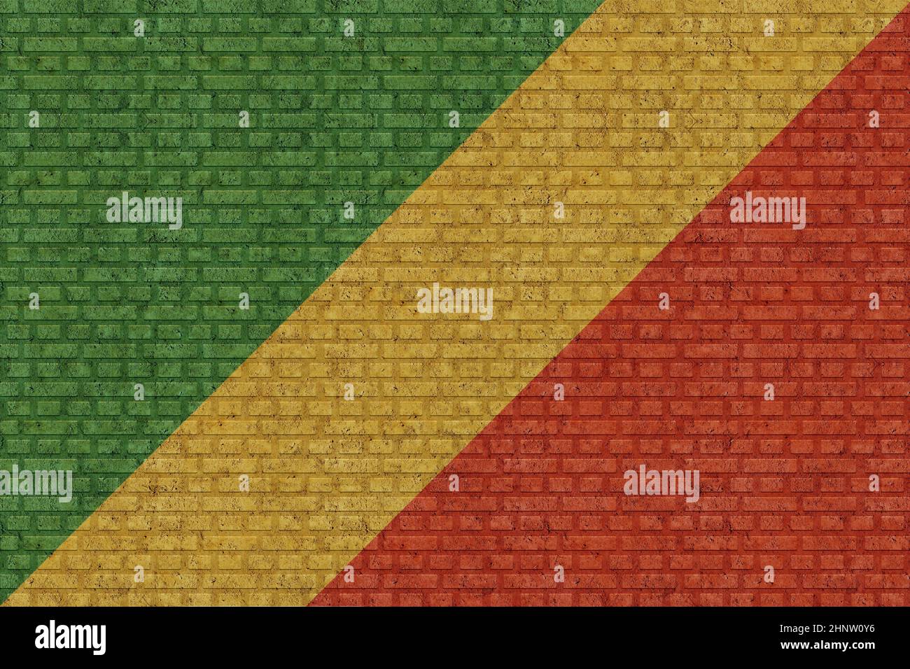 3D Flag of Republic of the Congo on a old brick wall background Stock ...