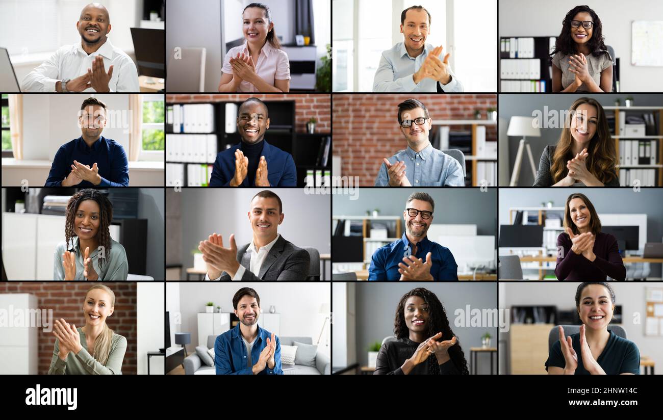 Virtual Video Conference People Applause In Meeting Stock Photo - Alamy