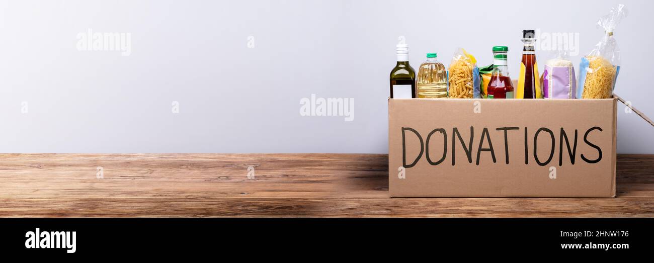 Canned Good Food Donation Box Cardboard For Homeless Stock Photo - Alamy