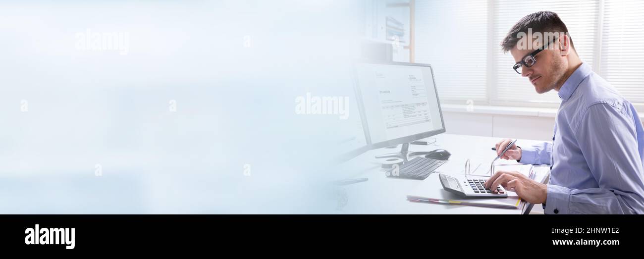 Accountant Using E Invoice Software At Computer In Office Stock Photo ...