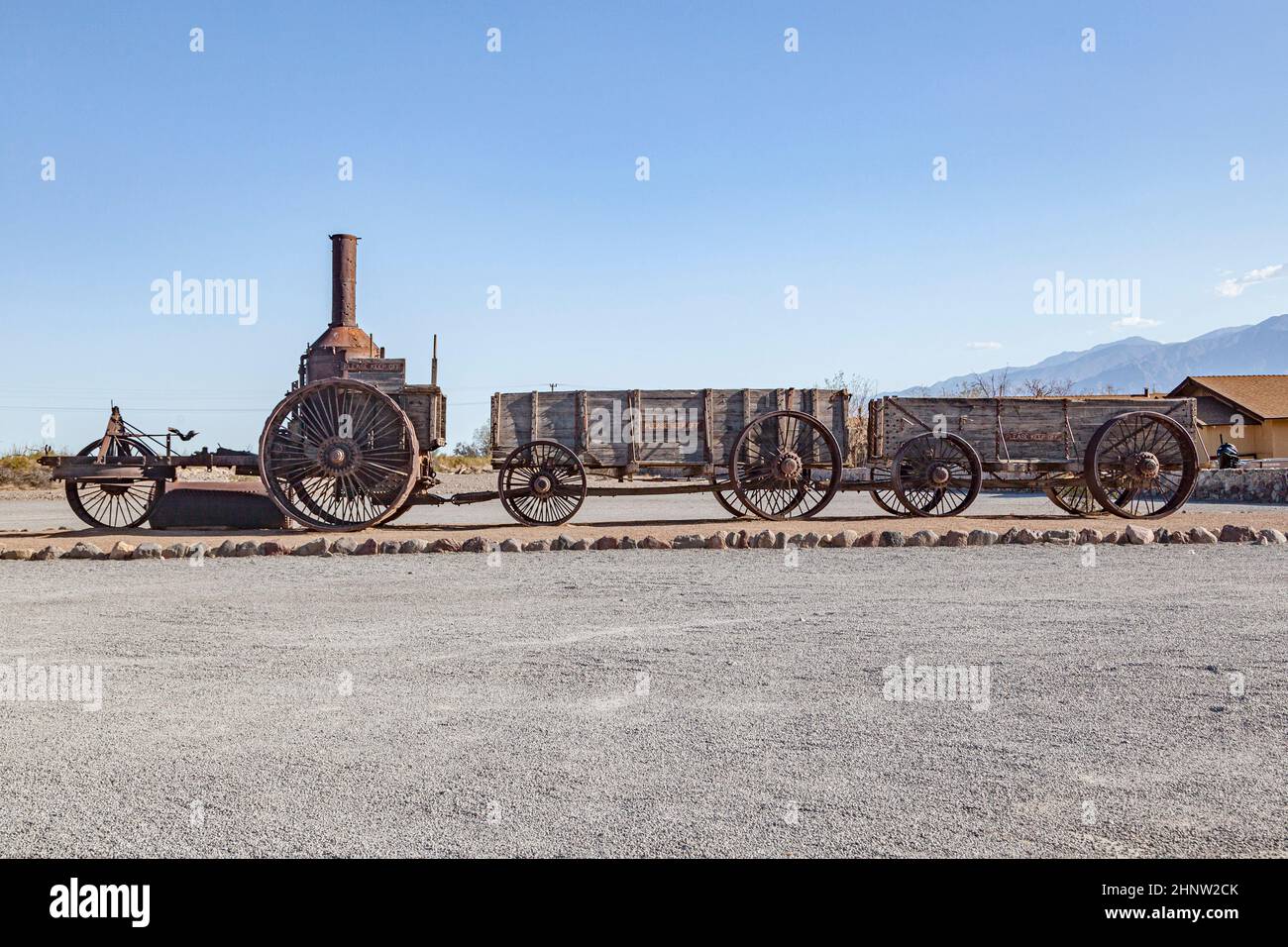 old steam tractor and wagons from 1894 serving the mine road in the ...