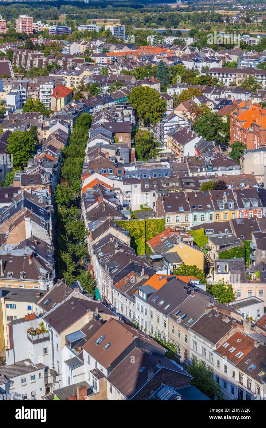 aerial of Bonn, the former capital of Germany with tree lines street ...