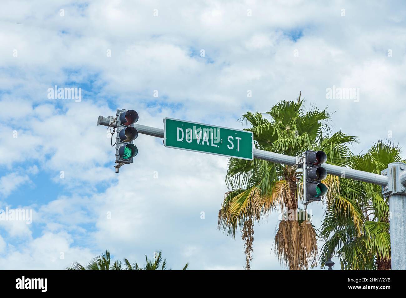 street sign Duval Street with green traffic light in Key West Stock ...