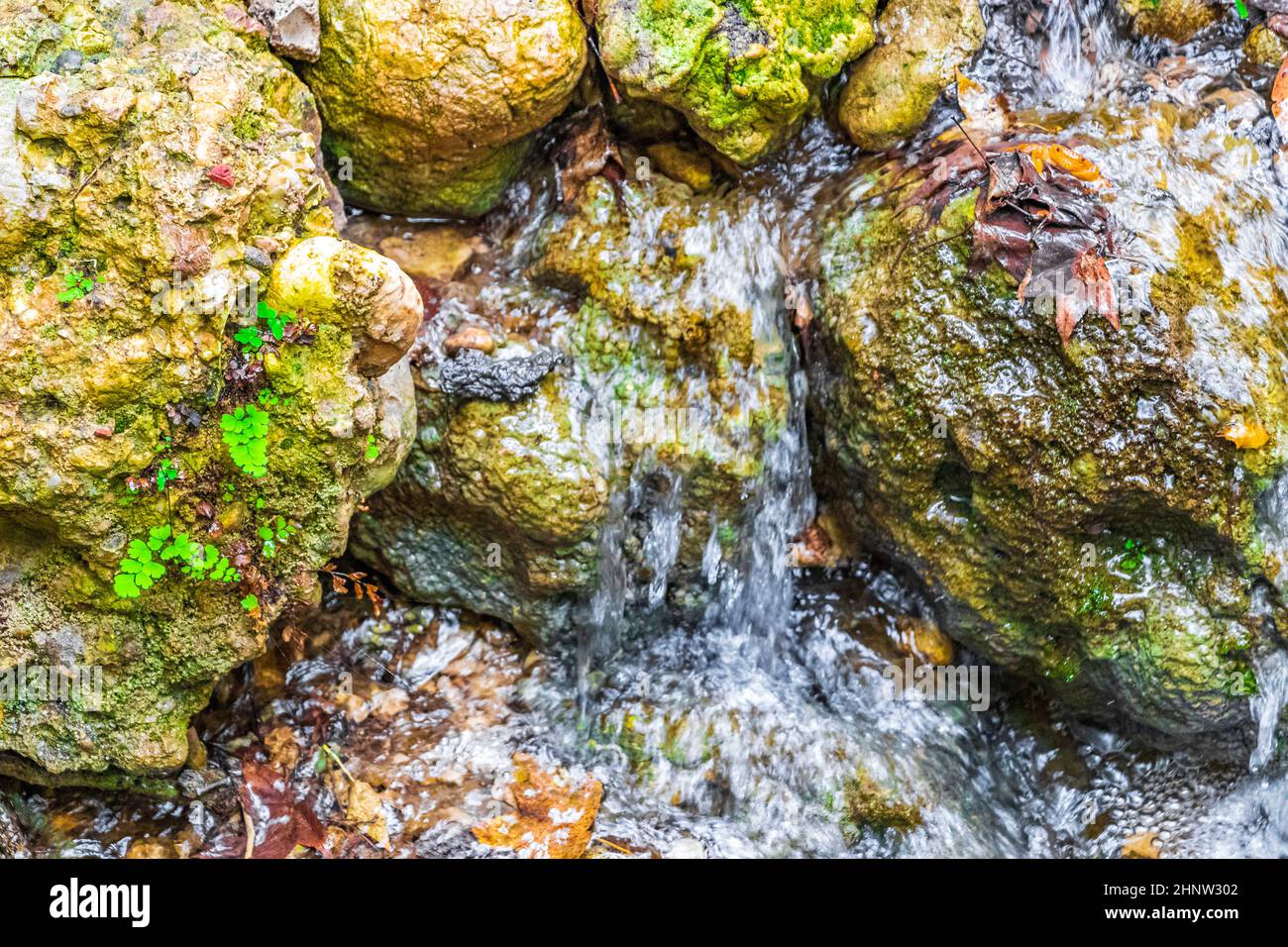 Waterfalls and floating river water by the trekking path way and route ...