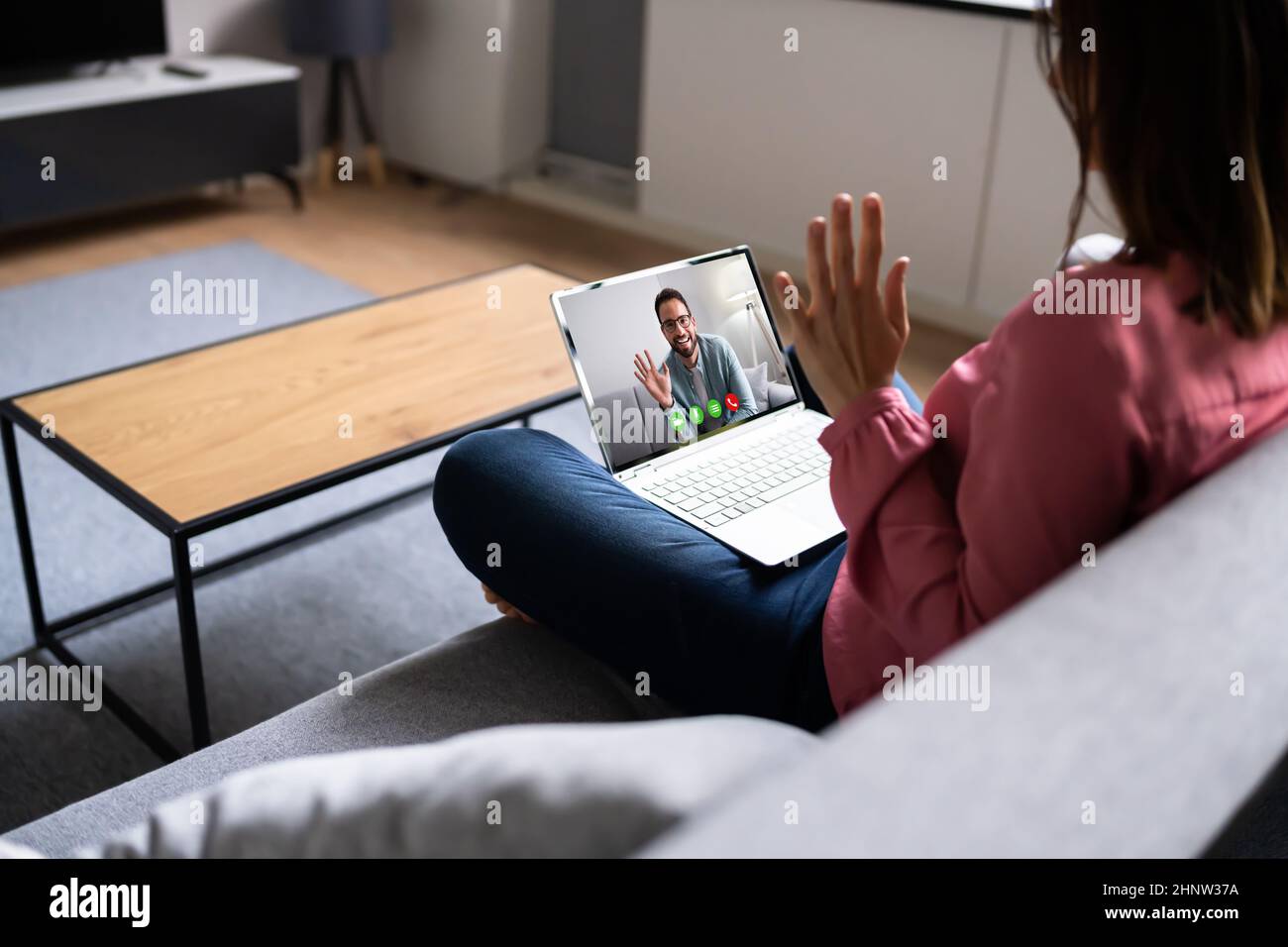 Virtual Online Video Conference Webinar Call On Laptop Computer Stock ...