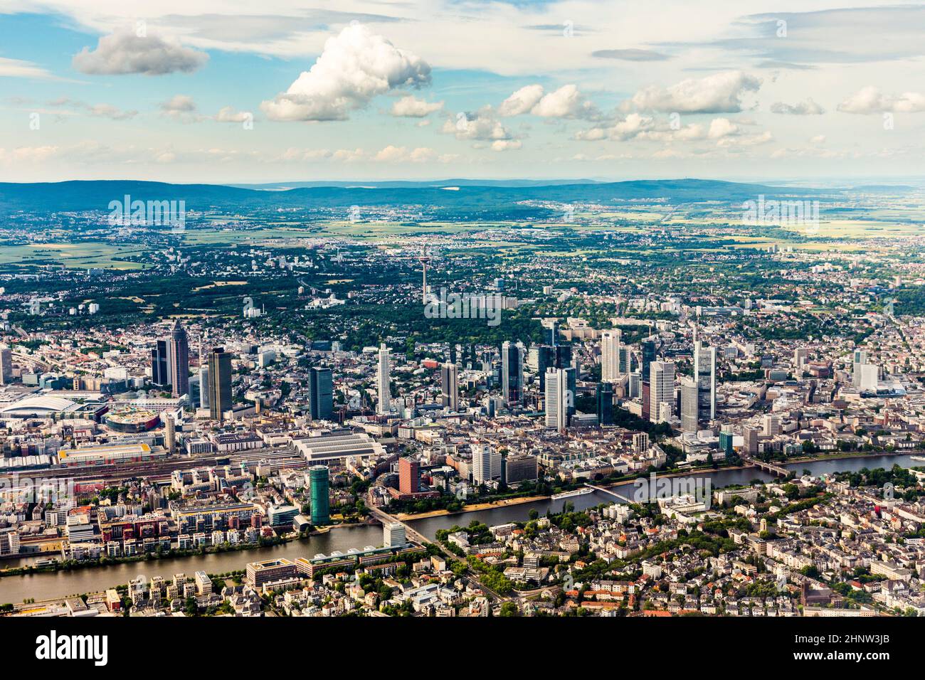 aerial view of Frankfurt with taunus mountain at horizon, Germany Stock ...