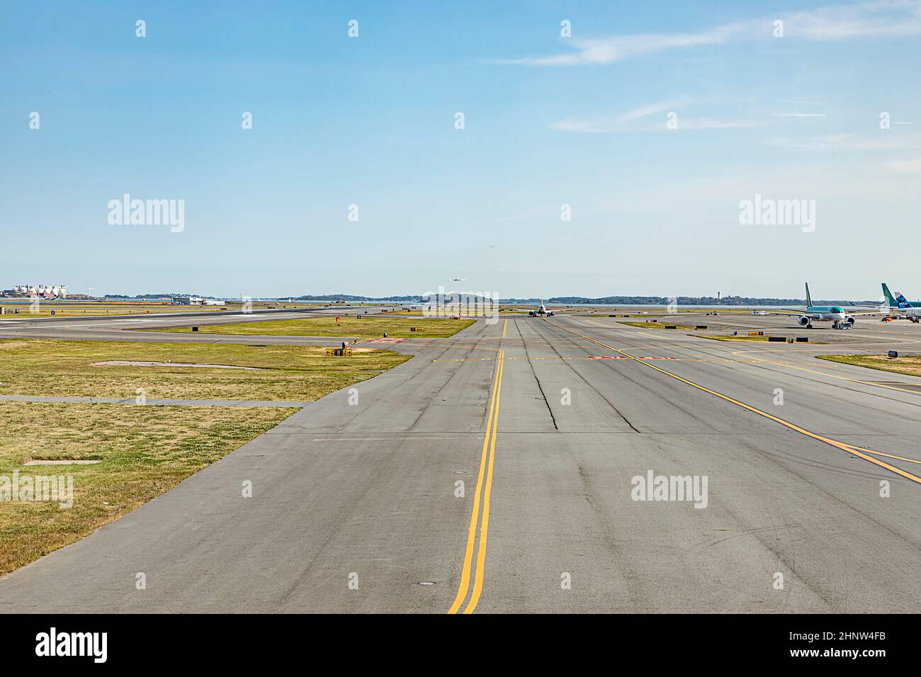 runway with aircraft at Boston international airport, USA Stock Photo ...
