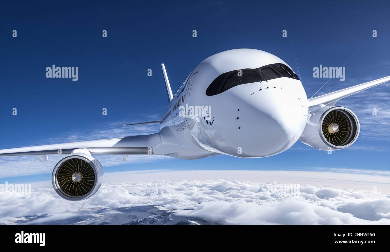 Hydrogen filled H2 Airplane flying in the sky - future H2 energy ...