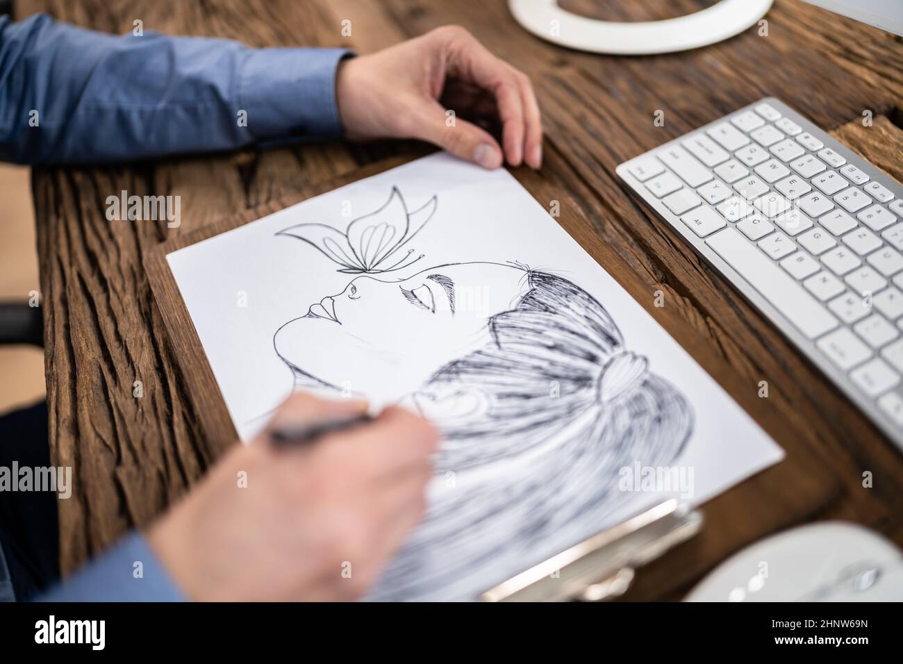 Graphic Designer Drawing Fashion Face Portrait Art Stock Photo - Alamy
