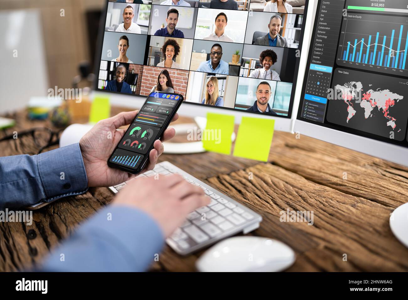 Remote Conference Webinar And KPI Dashboard Chart On Computer Stock ...