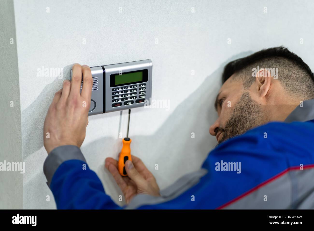 Technician Installing Security Access Alarm System Control Stock Photo ...