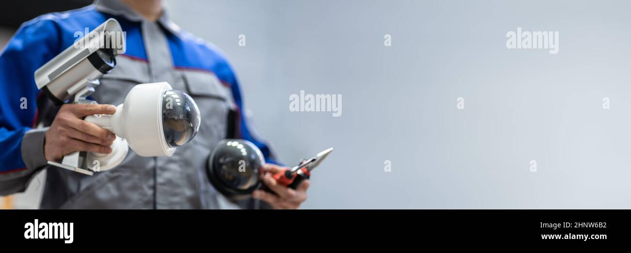 Technician Using Surveillance Security Camera Video System Stock Photo ...