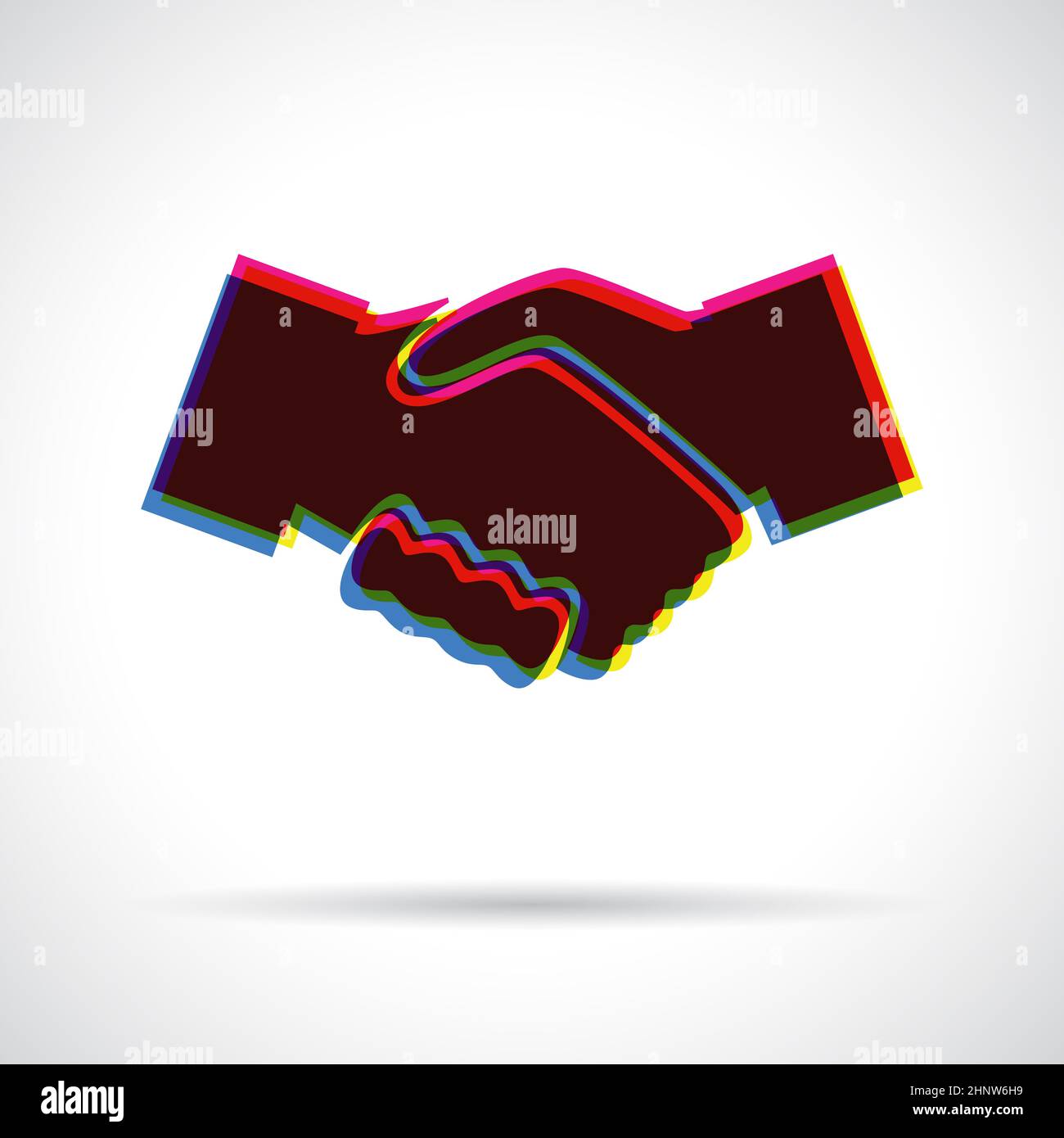 Hand shake icon in 3 intersecting colors creating black. Anaglyph 3d ...