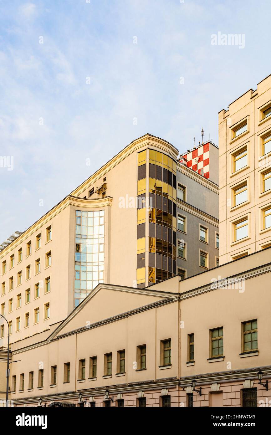 facades of high-rise restored buildings on Bolshaya Lubyanka street in ...
