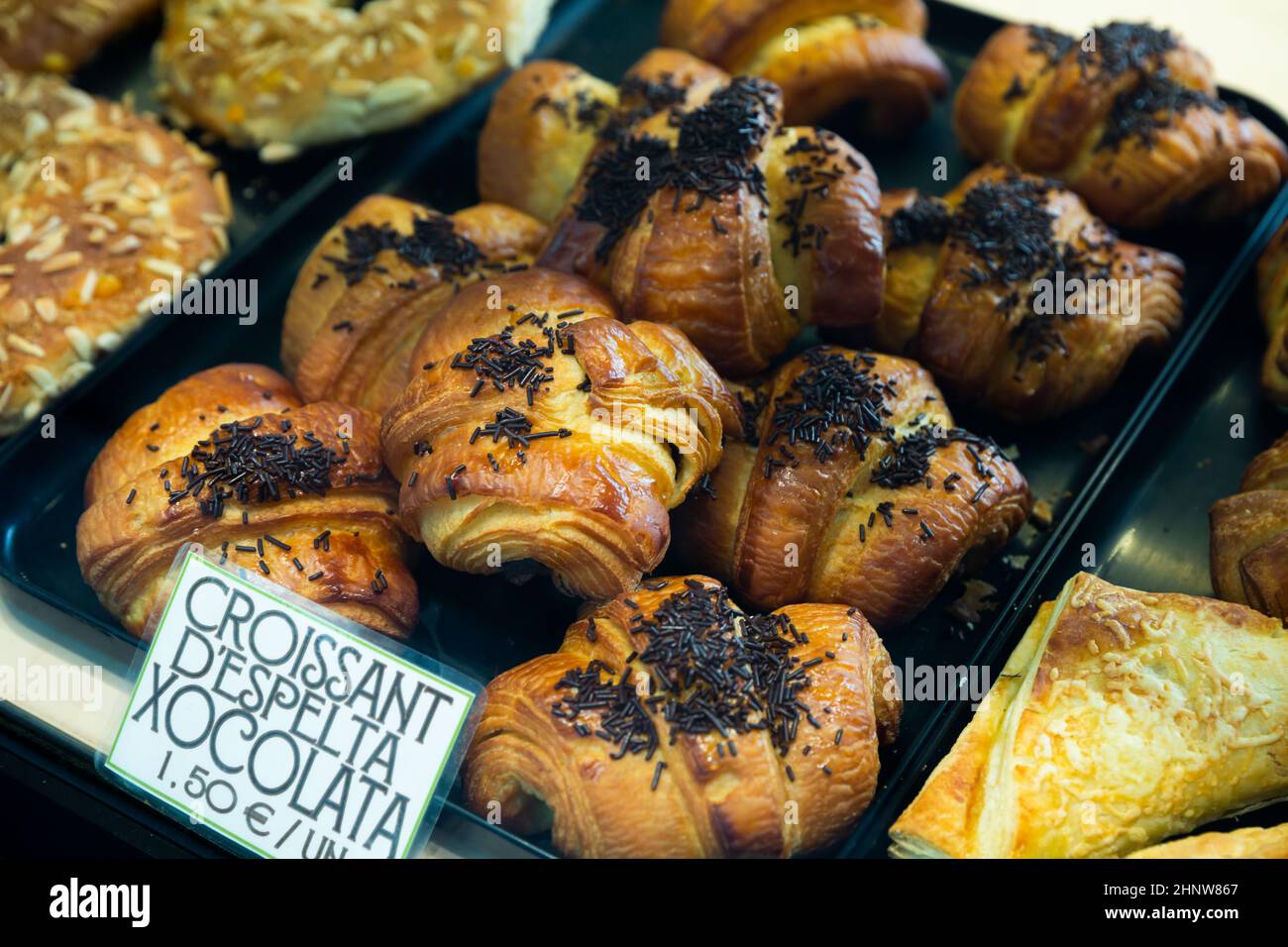 Various croissants in pastry shop Stock Photo - Alamy