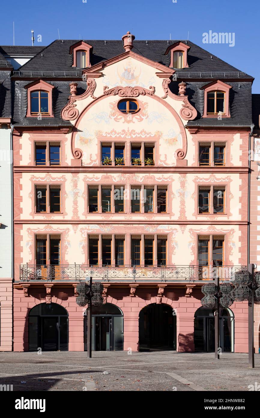 facade of old building at the market square in Mainz, Germany Stock ...