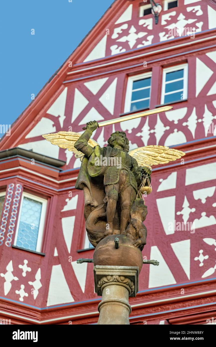 archangel Michael at a pillar of the market place in Bernkastel-Kues ...