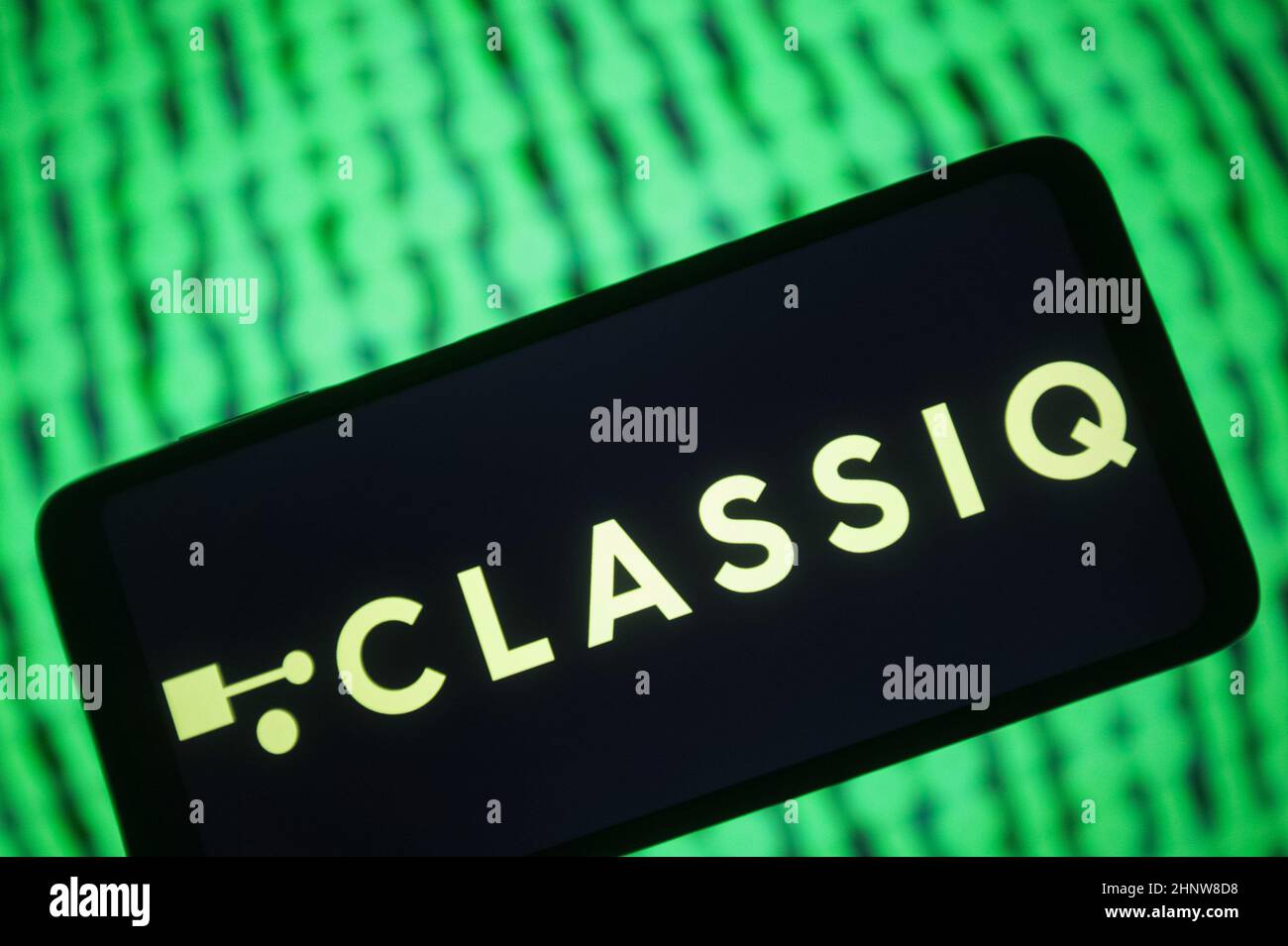 In this photo illustration, a Classiq logo of a quantum computing ...