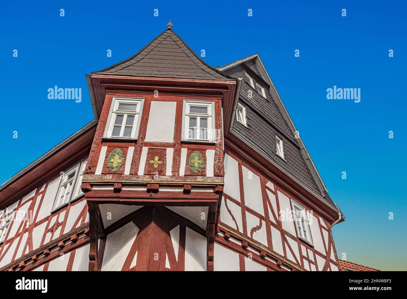 view to old half timbered houses in Lich , Germany. Lich still has an ...