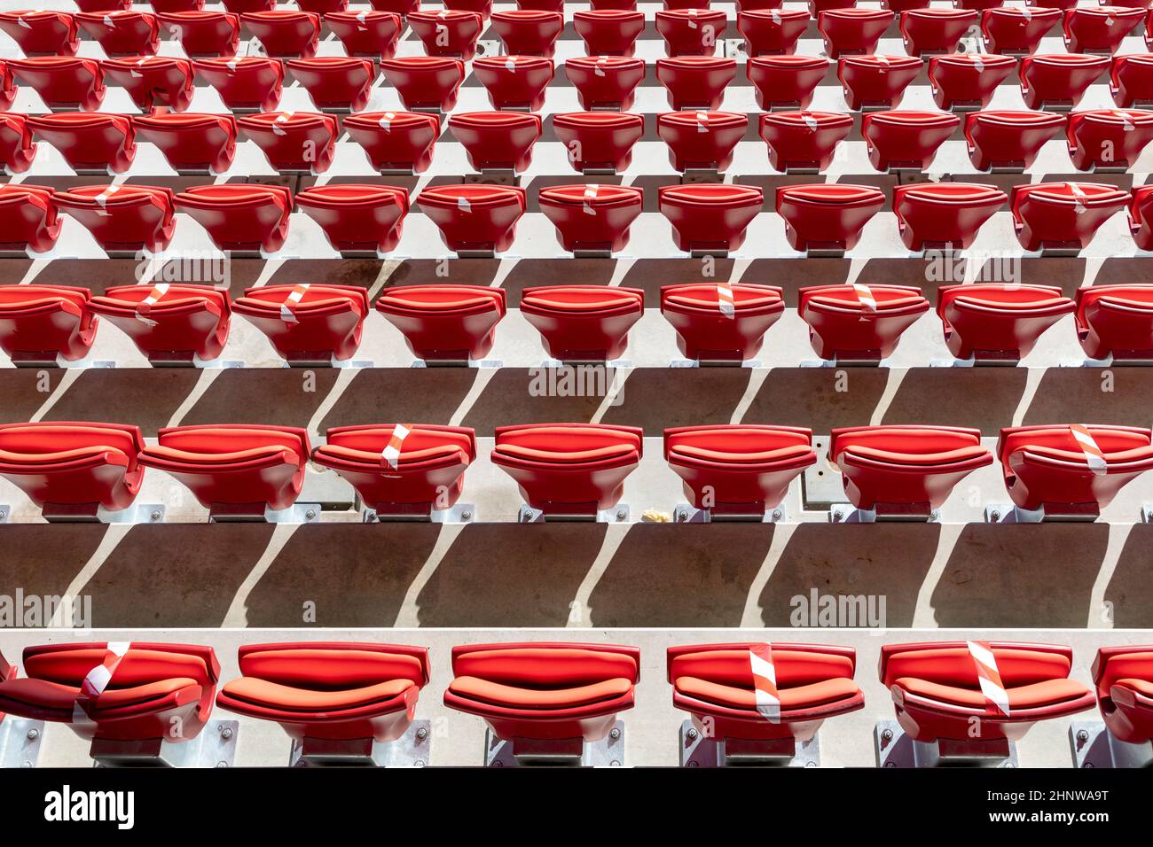 detail of chairs in the sport arena in red at grandstand Stock Photo ...
