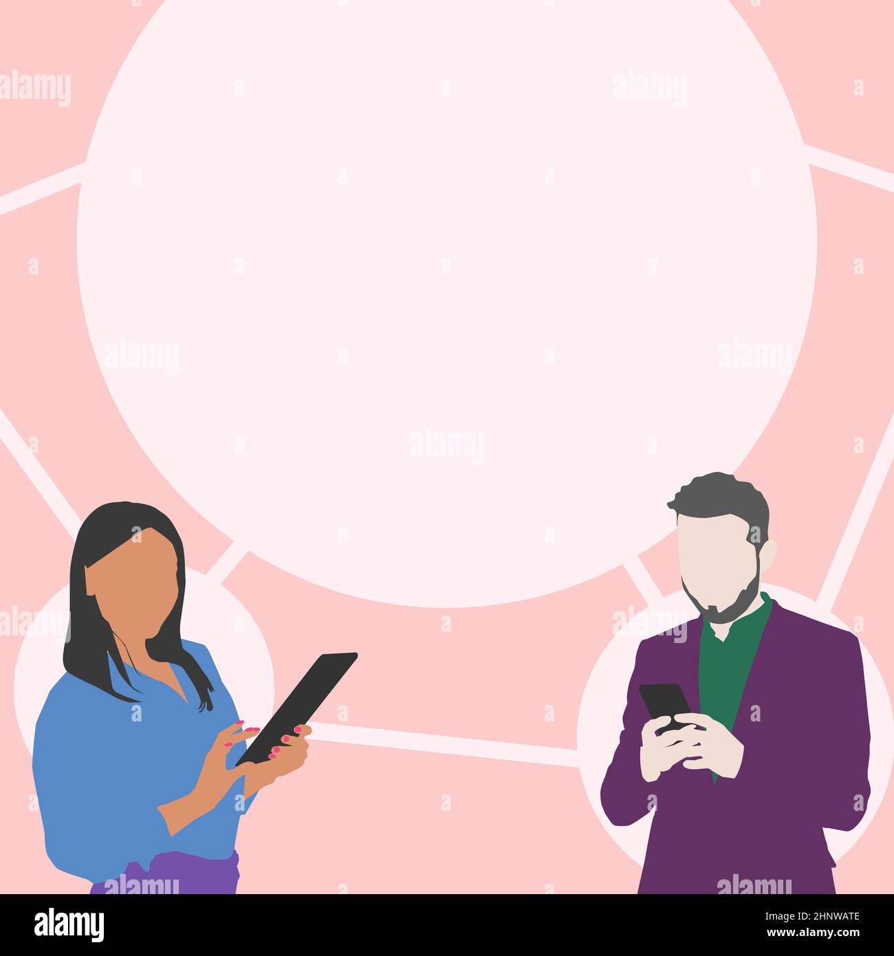 Illustration Of Partners Busy Using Smartphones Searching Ideas Stock ...