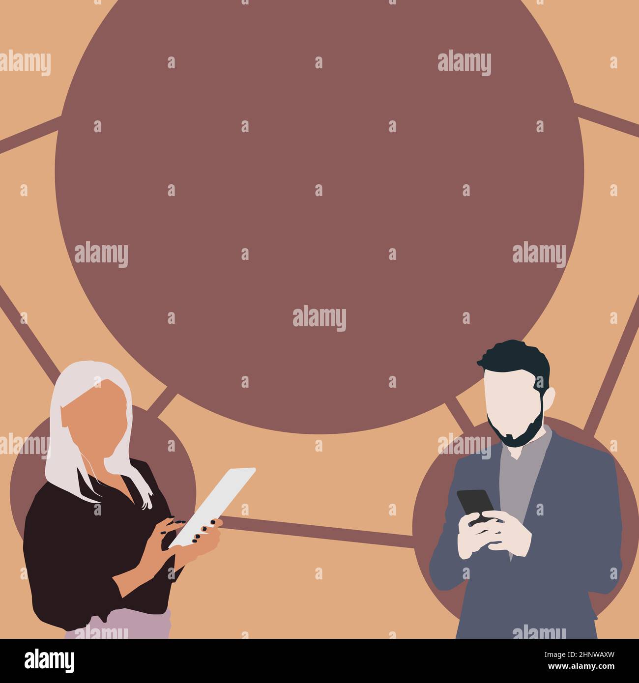 Illustration Of Partners Busy Using Smartphones Searching Ideas Stock ...