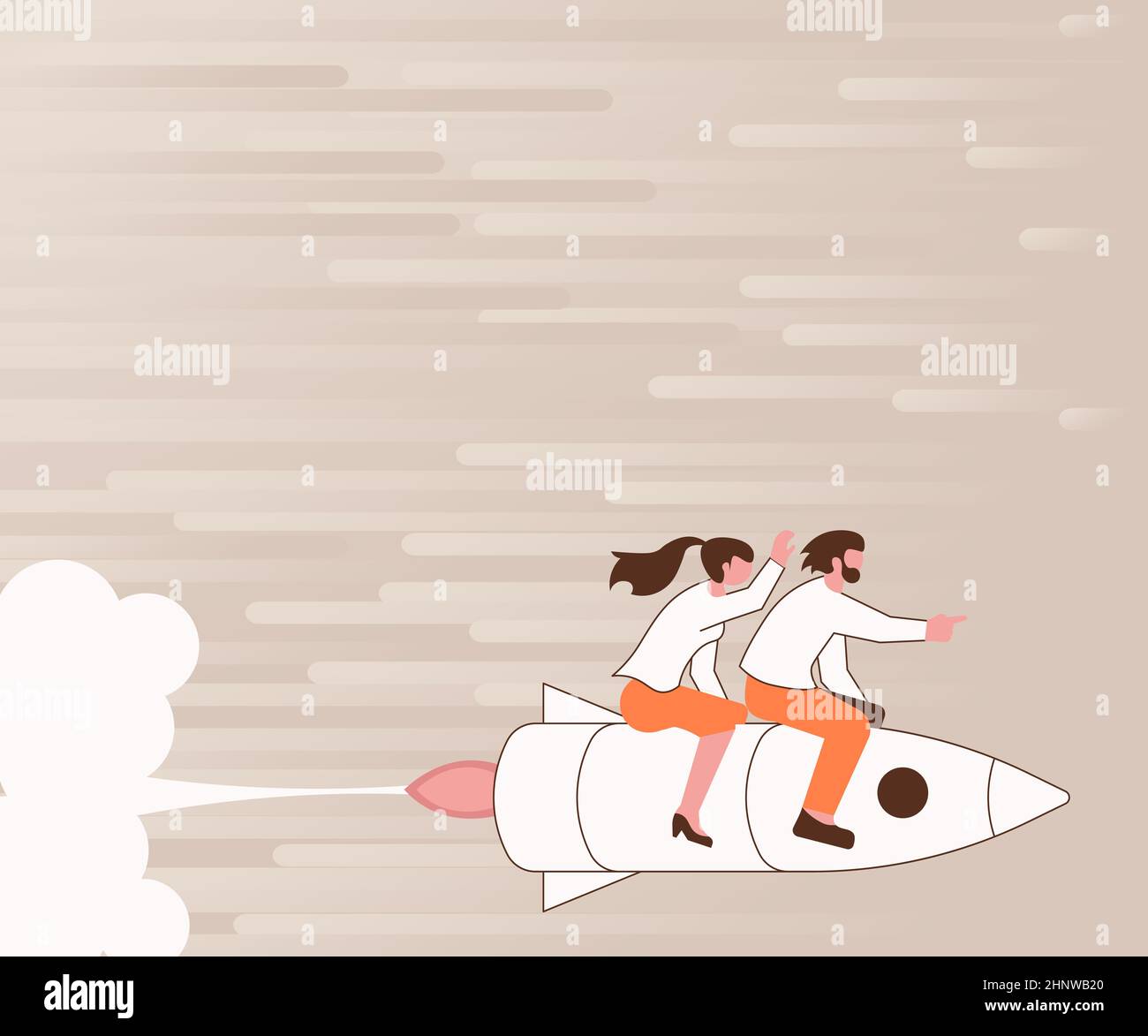 Illustration Of Happy Partners Riding On Rocket Ship Exploring World ...