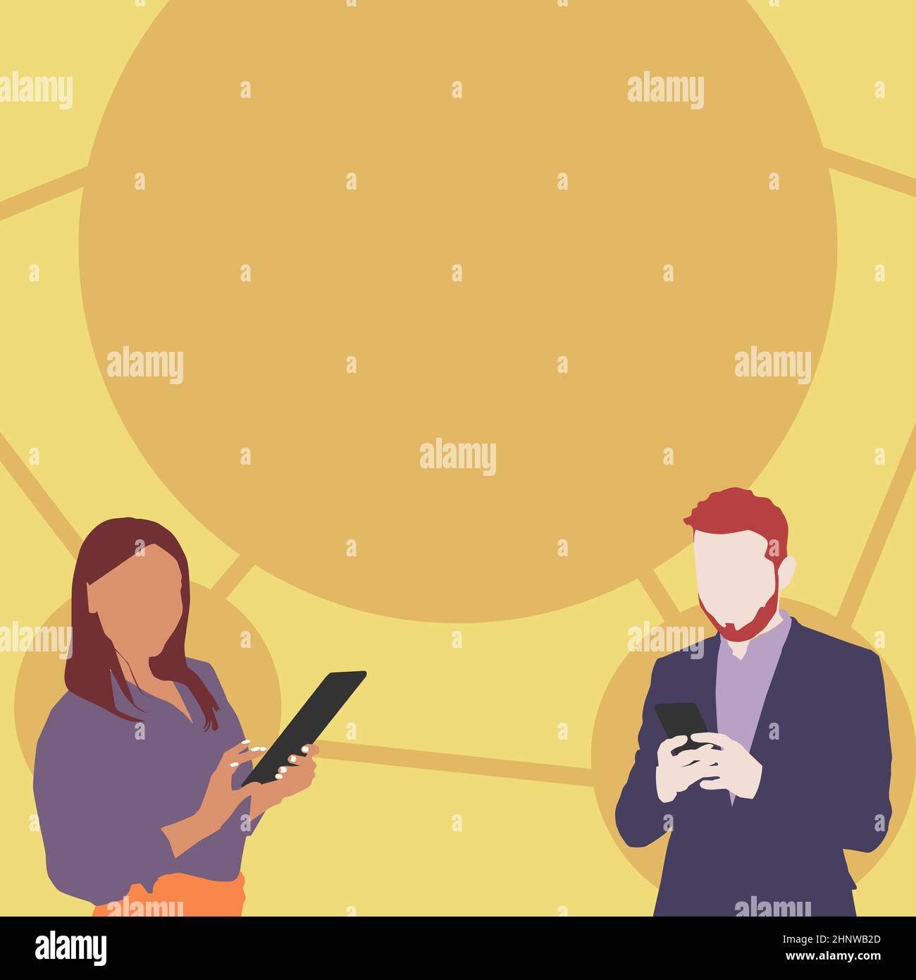 Illustration Of Partners Busy Using Smartphones Searching Ideas Stock ...