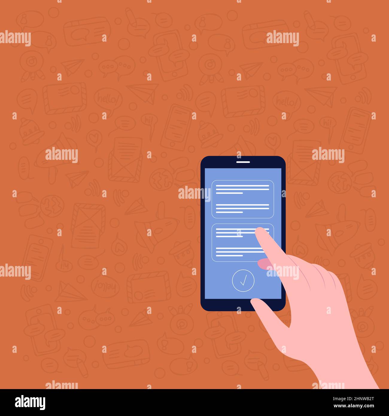 Illustration Of Hand Using Smart Phone Texting New Important Messages ...