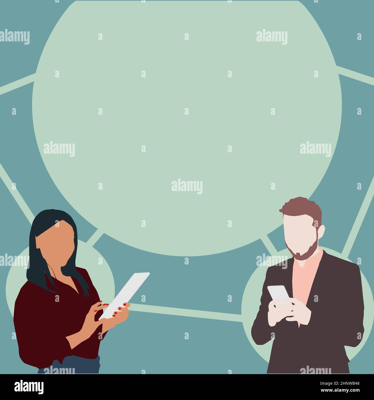 Illustration Of Partners Busy Using Smartphones Searching Ideas Stock ...