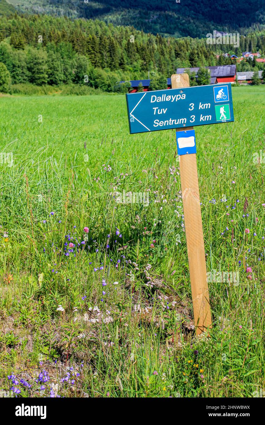 Green signs for hiking trails in Hemsedal, Viken in Norway Stock Photo ...