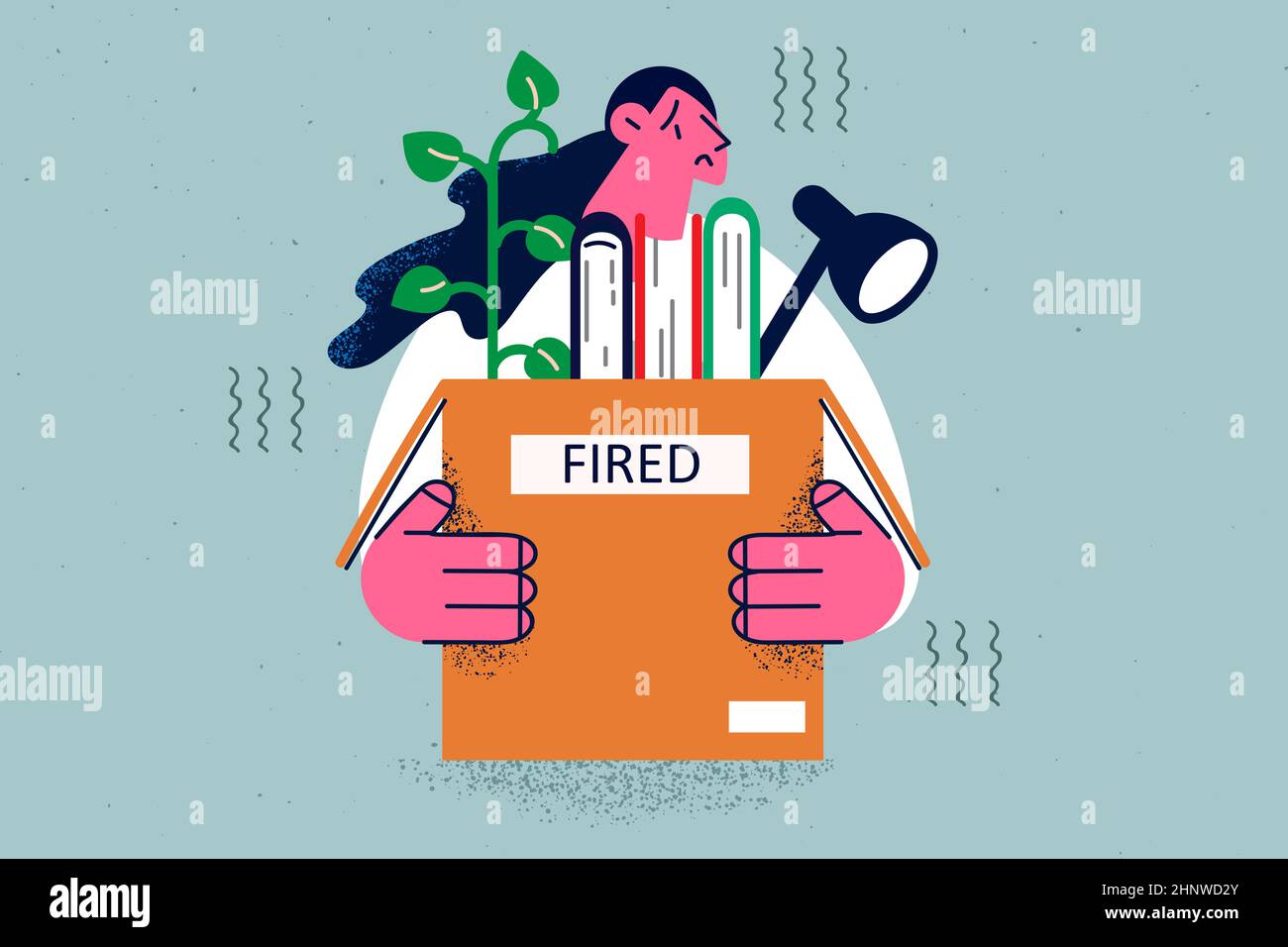 Being fired and losing job concept. Young stressed woman worker cartoon ...
