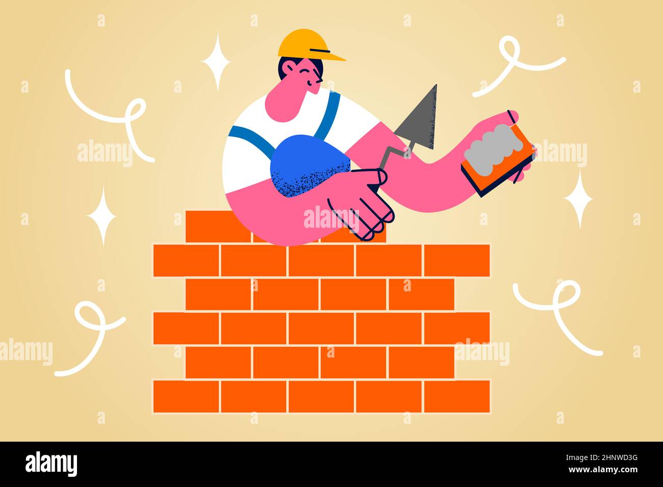 Building and construction industry concept. Young man worker cartoon ...
